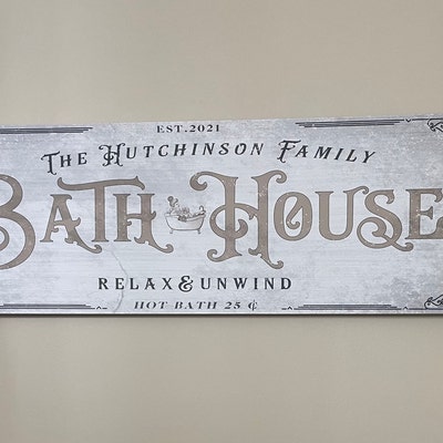 Personalized Bath Sign, Custom Bath House Wall Art, Huge Canvas Print ...