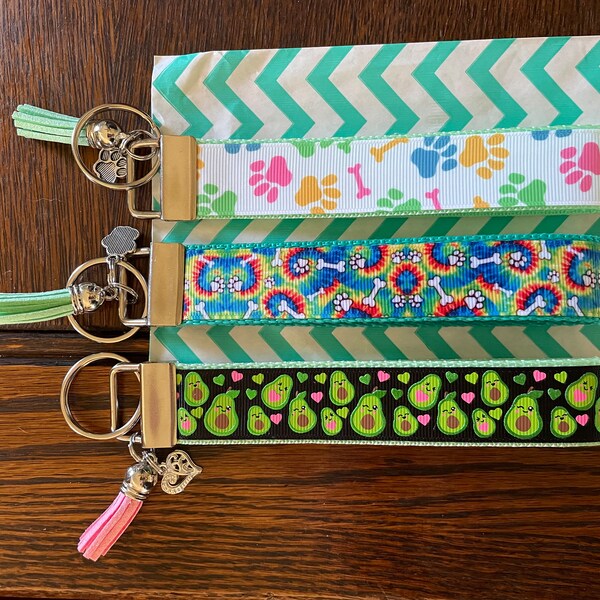 Dog Bone and Pawprint Key Fob - Pet Key Fob - Dog Keychain - Tie Dye ...