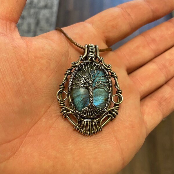 Labradorite Tree of Life Pendant, Copper Wire Wrapped Necklace, Blue ...