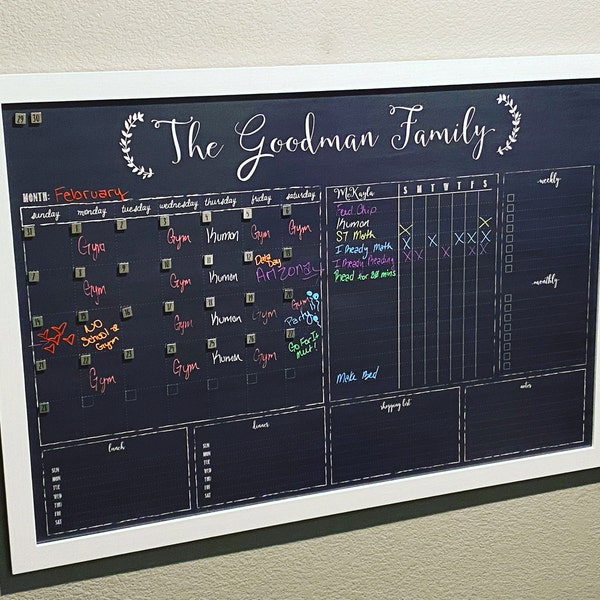 Large Personalized Family Command Center | Monthly Calendar With Chore ...