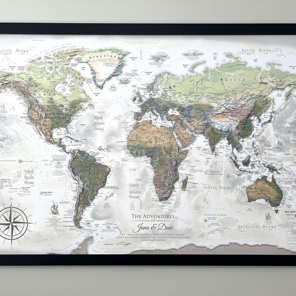 Nautilus World Map Push Pin, World Map Wall Art With USA National Parks ...