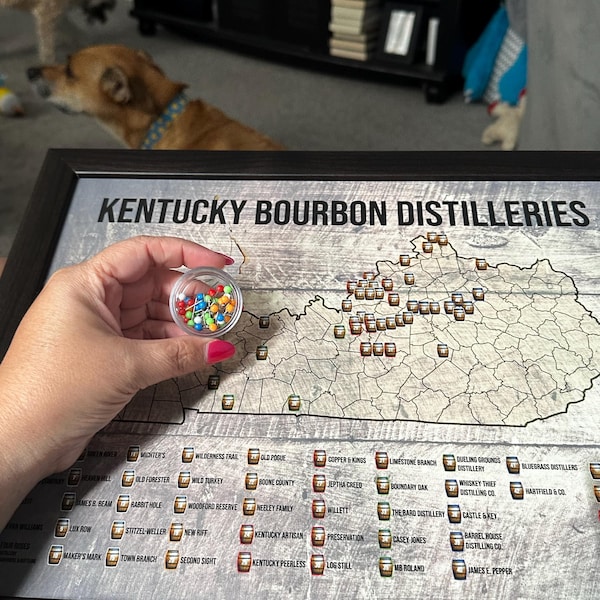 Kentucky Bourbon Distilleries Map Push Pin Map Bourbon Trail Wall Art ...