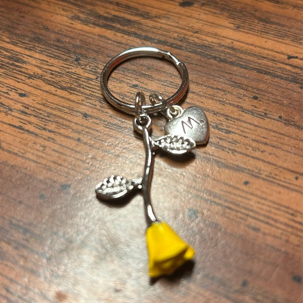 Yellow Rose Keychain SMALL Rose Charm Keychain Keyring Girlfriend ...