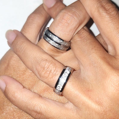 Tungsten Couple Rings Meteorite Wedding Bands Set Tungsten Wedding ...