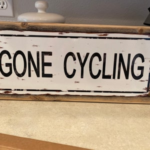 Gone Cycling Metal Street Sign Reclaimed Wood Frame FREE SHIPPING - Etsy