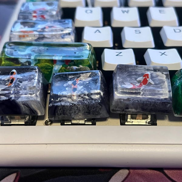 Black White Koi Fish Keycap, Koi Fish SA Profile Keycap, Handmade ...