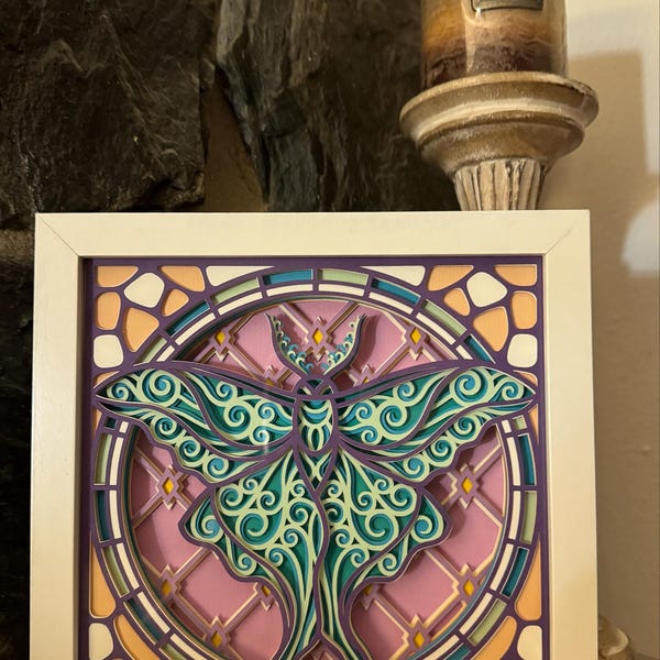 Lunar Moth 3D Shadow Box SVG/ 3D Moth Mandala SVG/ Stained Glass Moth ...