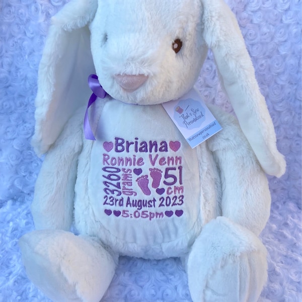 Personalised Embroidered Bunny Rabbit Teddy Bear Soft Toy, New Baby ...