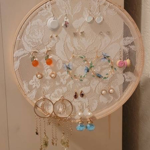 Vintage Jewelry Rack, 12" Fabric Earring Holder, Retro Earring Display ...