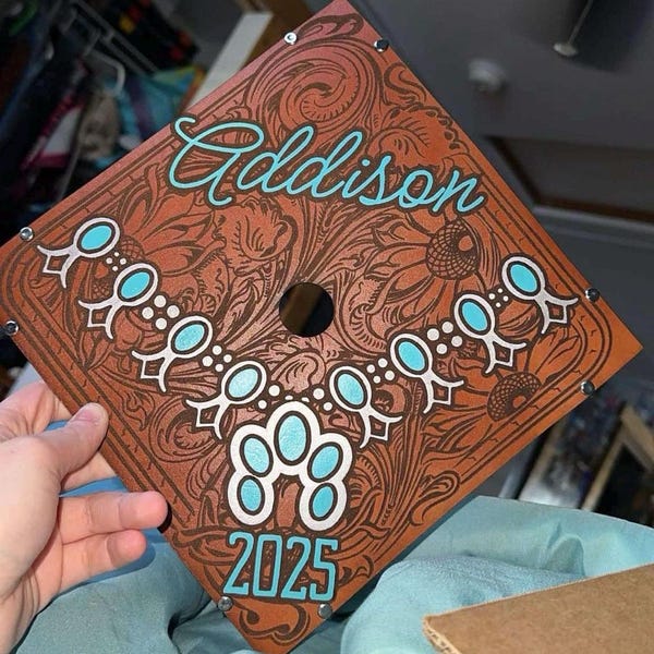 Leather Graduation Cap Topper- Engraved- REMOVABLE- Hat & Tassel Not ...