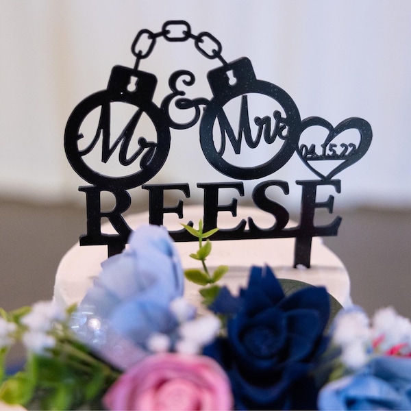 Handcuffs Personalized With Date Wedding Cake Topper - Etsy
