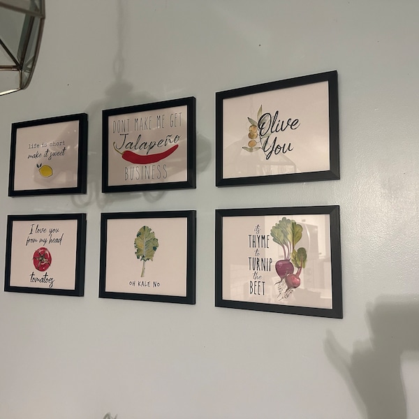 60 Kitchen Prints Set · Food Pun Signs, Set of 60 Funny Kitchen ...