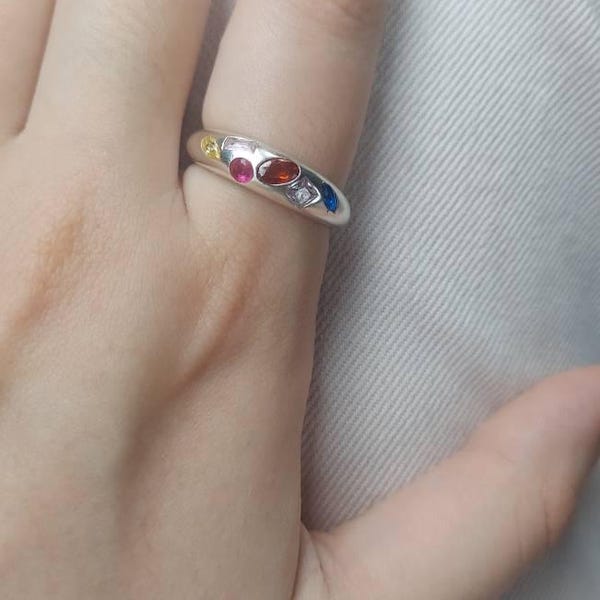 Mixed Birthstone Dome Ring by Caitlyn Minimalist • Chunky Art Deco ...