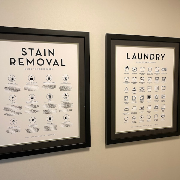 Set of 2 Laundry Symbols Guide Stain Removal Guide Wall Decor, Laundry ...