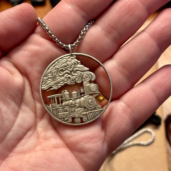 Cut Coin Hobo Coin Necklace Train Rail Road Tracks Homeless Man ...