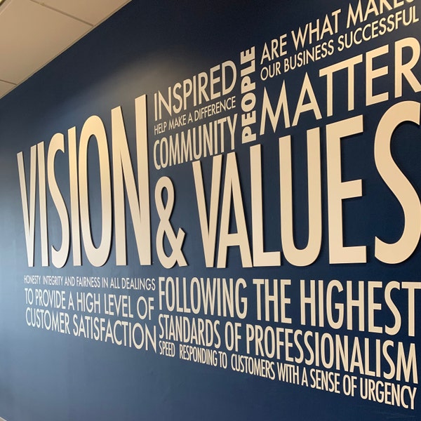 Vision & Values - 3D Letters - Office Wall Art - Wall Decal - Wall ...