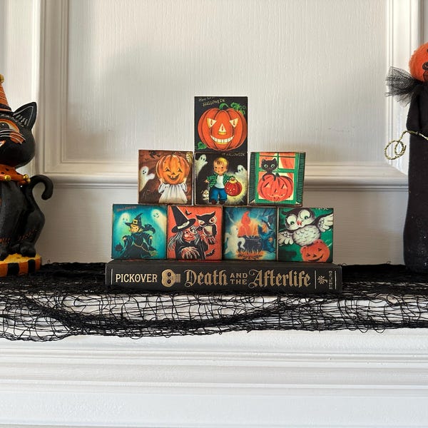 Vintage Look Halloween Block, Decoupage Retro Decor - Etsy