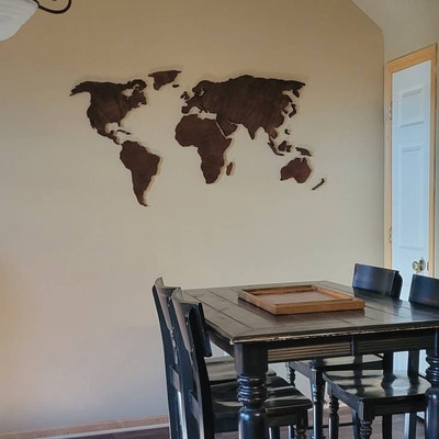 Wooden World Map Black on White Wooden LED Map for Wall Hanging and ...