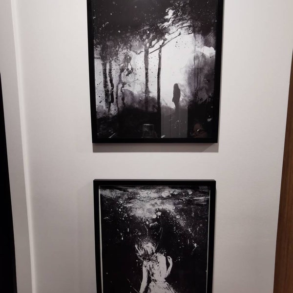 Mermaid, Black and White Art, Art Print, Drown, Girl in Water ...
