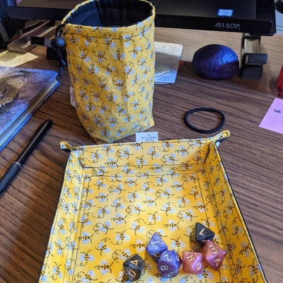 Hello Bees / Reversible Drawstring Dice Bag / Bees / Critters / Druids ...
