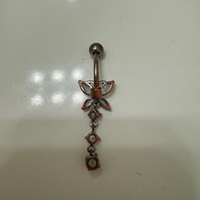 14G F136 Titanium Blue CZ Fat Floating Belly Ring Internally Threading ...