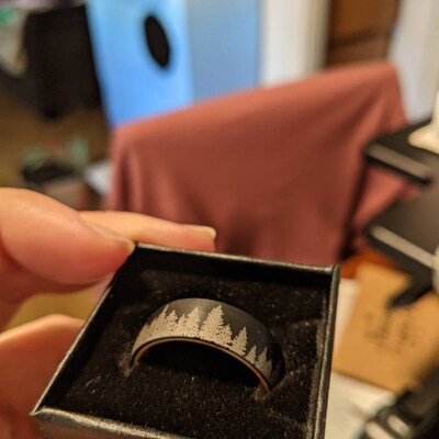 Nature Ring Mens Wedding Band Wood Ring With Forest Trees Mens Ring ...