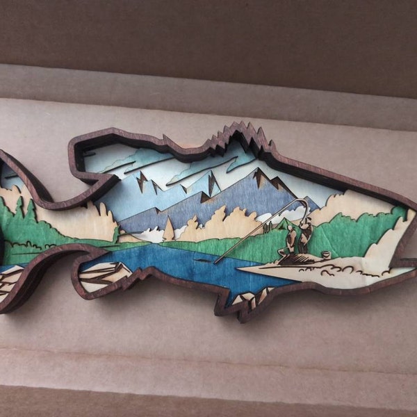 3D Layered Wood Bass Fishing Wall Art - Rustic Home Decor Gift for ...