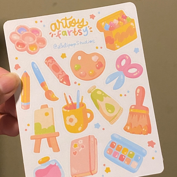 Artsy Fartsy Sticker Sheet | Cute Art Supplies Stickers, Artist ...
