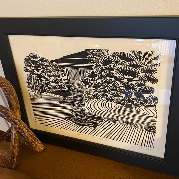 ROLLING WAVES - Black & White Japanese Inspired Linocut Print - Etsy