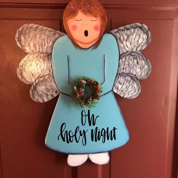 Hand Painted Angel Christmas Door Hanger, O Holy Night - Etsy