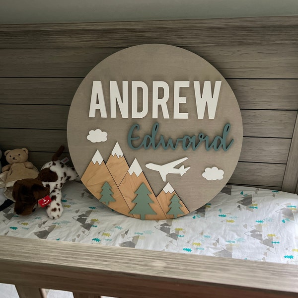 Custom Name | 18-36" Adventure Mountain Sign | Baby Name Sign | Nursery ...