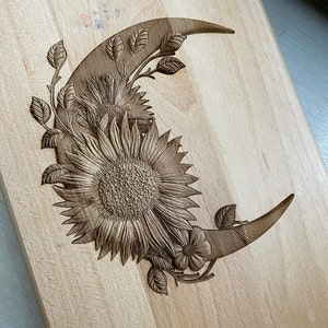 Digital Design File Moon and Sunflower Glowforge Laser Ready Engrave ...