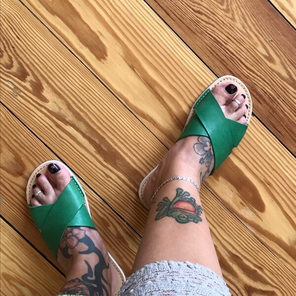 Greenery Sandals, Flip-flops, Leather Sandals, Green Leather Flip-flops ...
