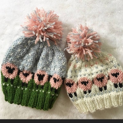 BLACK LAB Knitting Pattern, DOG Knitting Pattern, Fair Isle Pom Pom Hat ...