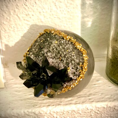 Black and Grey Geode Crystal Cluster 80mm Large Sphere Funeral ...