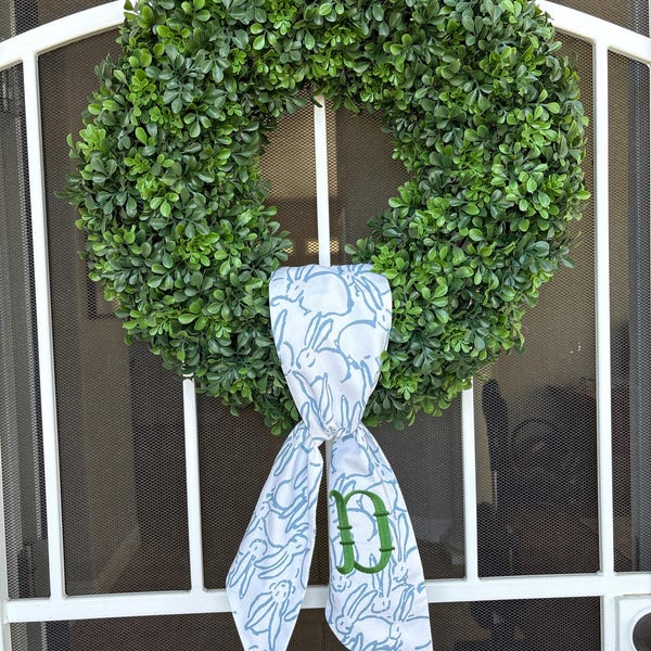 Spring Green Stripe Monogram Wreath Sash for Front Door, Personalized ...