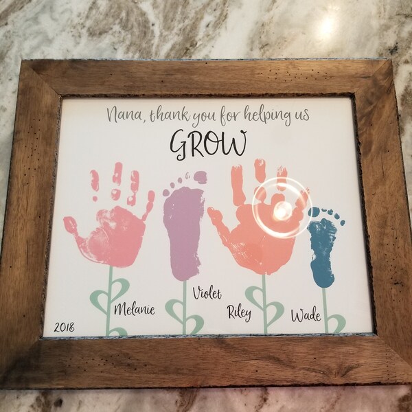 Handprint Mother's Day Gift for Grandma, Personalized Flower Art Print ...
