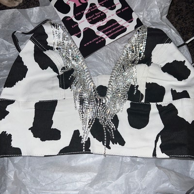 Cow Print Crop Top Festival Bralette Adjustable Rave Clothing - Etsy