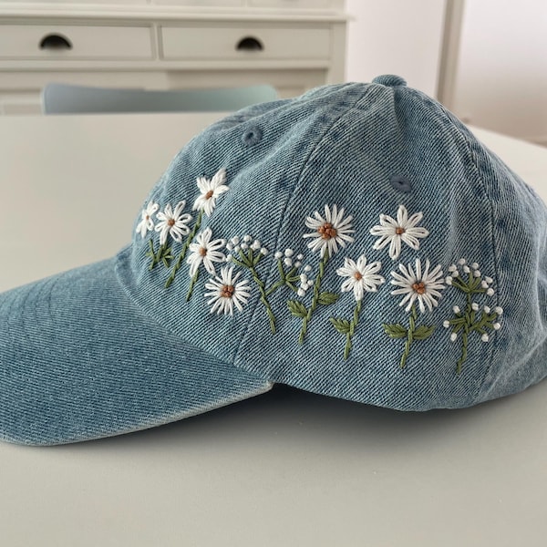Lavender Embroidered Purple Blue Flower Baseball Cap, Washed Cotton ...