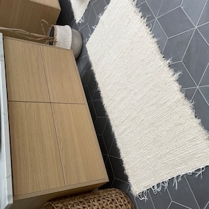 Medium Handwoven Cream Rug, Cream Cotton Rug, Bathroom Rug, Kitchen Rug ...