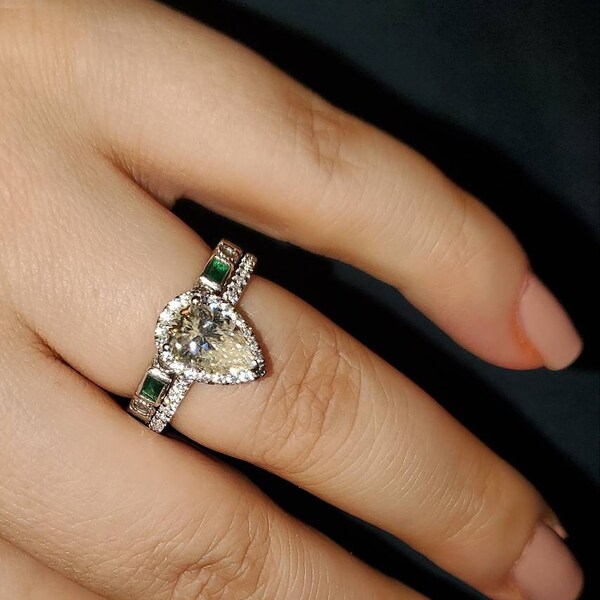 Teardrop Shaped Diamond Wedding Ring, 1.5ct 6x9mm Pear Moissanite Ring ...