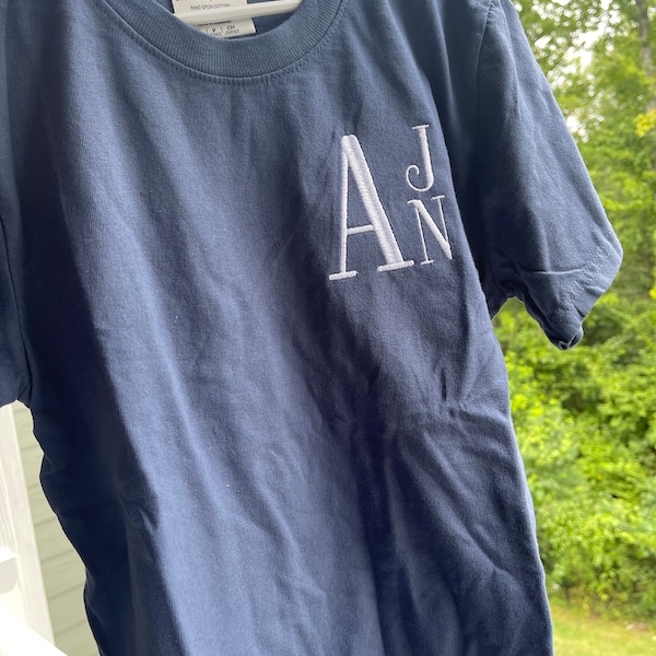 Embroidered Monogram Youth Tee – Pigment-dyed Cotton Shirt - Etsy