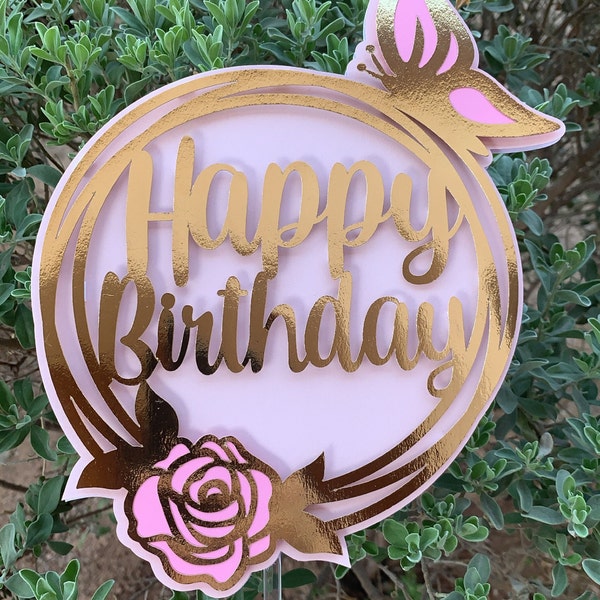 Layered Birthday Cake Topper SVG, Happy Birthday Cake Topper SVG ...