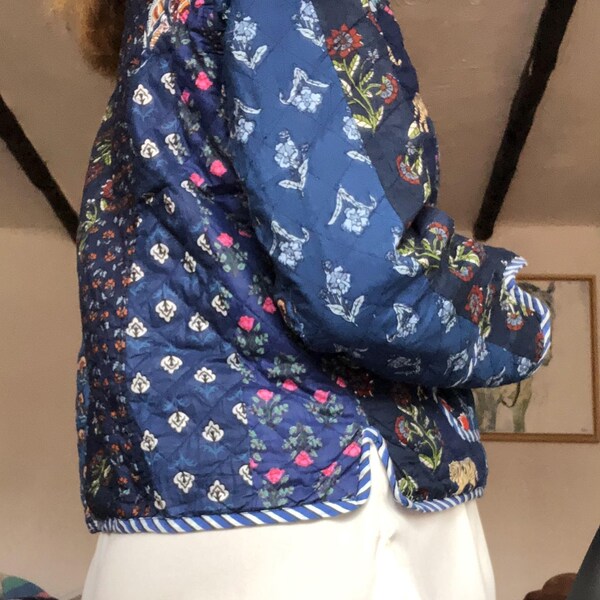 Indigo Blue Color Jacket, Cotton Quilted Handmade Cotton Floral Jacket ...