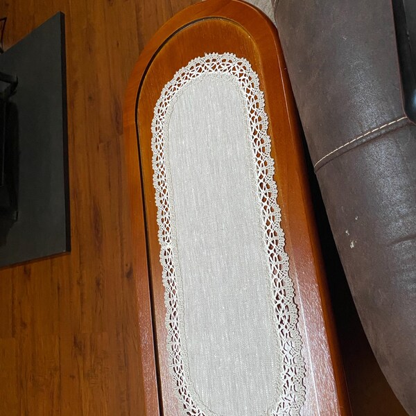 Off White Linen Lace Dresser Scarf Narrow Rectangle Doily Table Runner ...