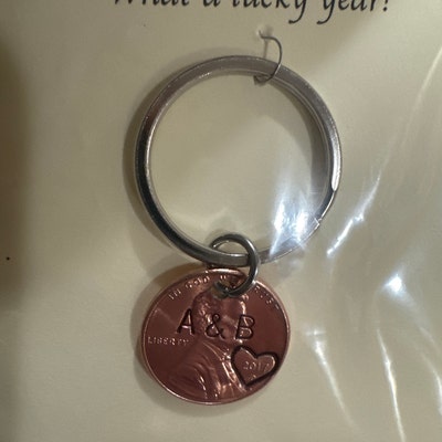 2 Personalized Penny Keychains, Anniversary Gift, Husband Wife Key ...