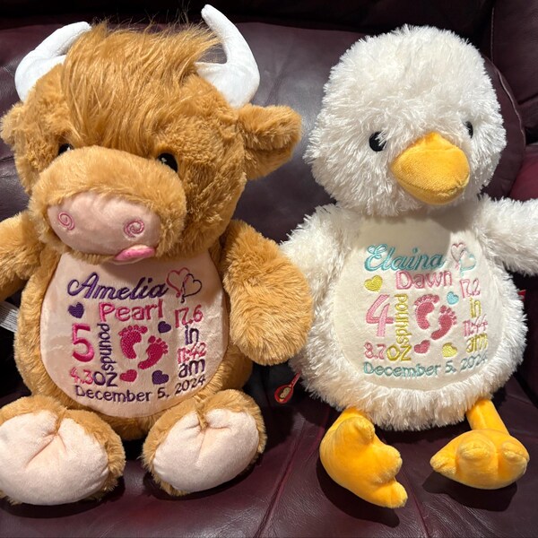 Personalized Embroidered Birth Stat Stuffed Animal – Custom Baby Gift ...