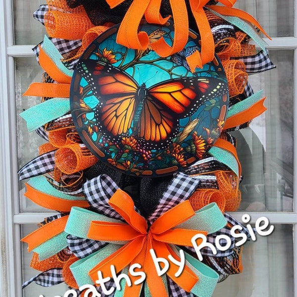 Orange Monarch Butterfly Wreath Sign, Metal Wreath Sign, Signs for ...