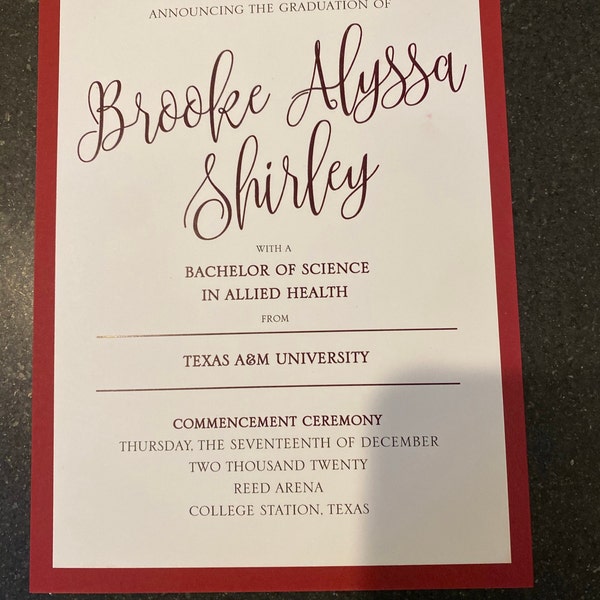Texas A&M Graduation Invitation: Custom Announcement Card - Etsy