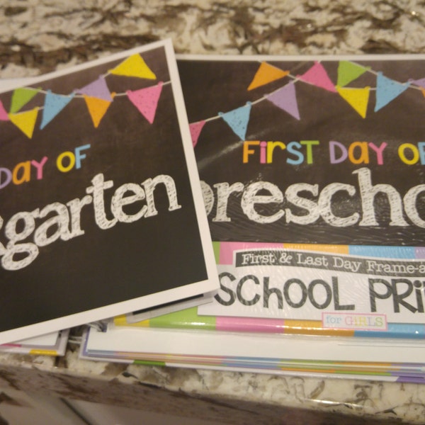 First & Last Day of School Chalk Design Photo Prop Deck of Signs ...